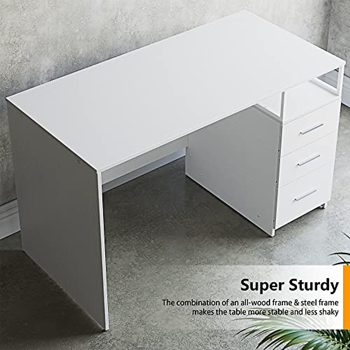 CubiCubi Computer Desk with Drawers, 47 Inch Home Office Desk, Study Writing Table, Modern Office Desk, White