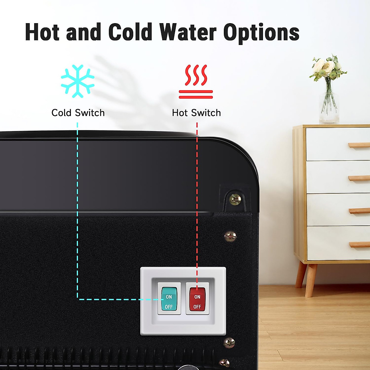 PUREPLUS WATERCOOLER Top Loading Water Dispenser, Hot, Cold & Room Temperature Water, Holds 3 or 5 Gallon Bottles, Child Safety Lock, Compression Refrigeration Technology, Black