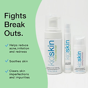 Kidskin 3-Step Acne Kit for Teens - Skincare Set Includes T-Blast Face Wash, Z-Blast Acne Serum, and Calming Face Moisturizer for Oily Skin- Complete Skin Care Set for Teen Girls, Boys & Kids