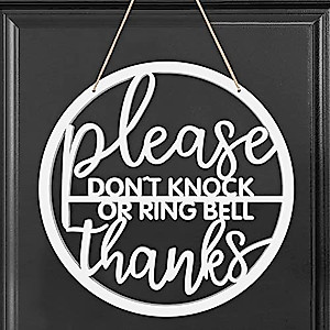 Please Do Not Knock Or Ring Doorbell Sign No Soliciting Sign for House Wood Do Not Disturb Door Hanger Sign Funny Office Door Signs Baby Sleeping Sign No Stranger Hanging sign Go Away Farmhouse Decor