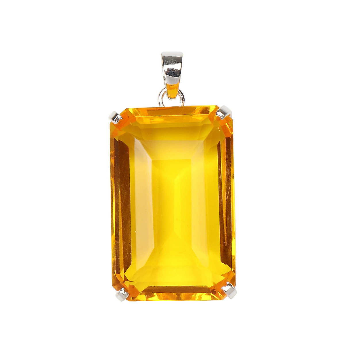 GEMHUB 90 Carat Stunning Yellow Citrine Emerald Cut Gemstone Pendant Without Chain, Handmade 925 Sterling Silver