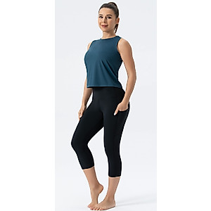 Ice Silk Workout Tops for Women Quick Dry Muscle Gym Running Shirts Sleeveless Dark Blue Green