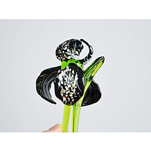 Black Glass Iris with White Spots Flowers Figurine Blown Iris Flower Iris Sculpture Art Glass Iris Flower Murano Long Stem Iris Flowers Garden Iris Ornaments