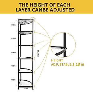 E&F Building Kitchen Corner Shelf, Corner Pot Rack Standing 6-Tier Adjustable Black, Large Kitchen Corner Rack for Pots and Pans Organizer 13.58"x13.58"x66.14"