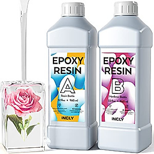 INCLY 64OZ Crystal Clear Epoxy Resin Kit, High Gloss & Bubbles Free Resin Supplies For Coating and Casting, Table Top, Countertop, River Table, Wood, Jewelry Making, Mold, Art Craft, Self Leveling 1:1