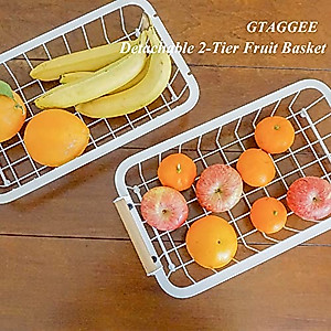 2 Tier Fruit Storage Basket for Kitchen Countertop,GTAGGEE Bread Baskets Fruit Bowl Holder Vegetable Stand Detachable Metal Rectangular Wire Basket, White