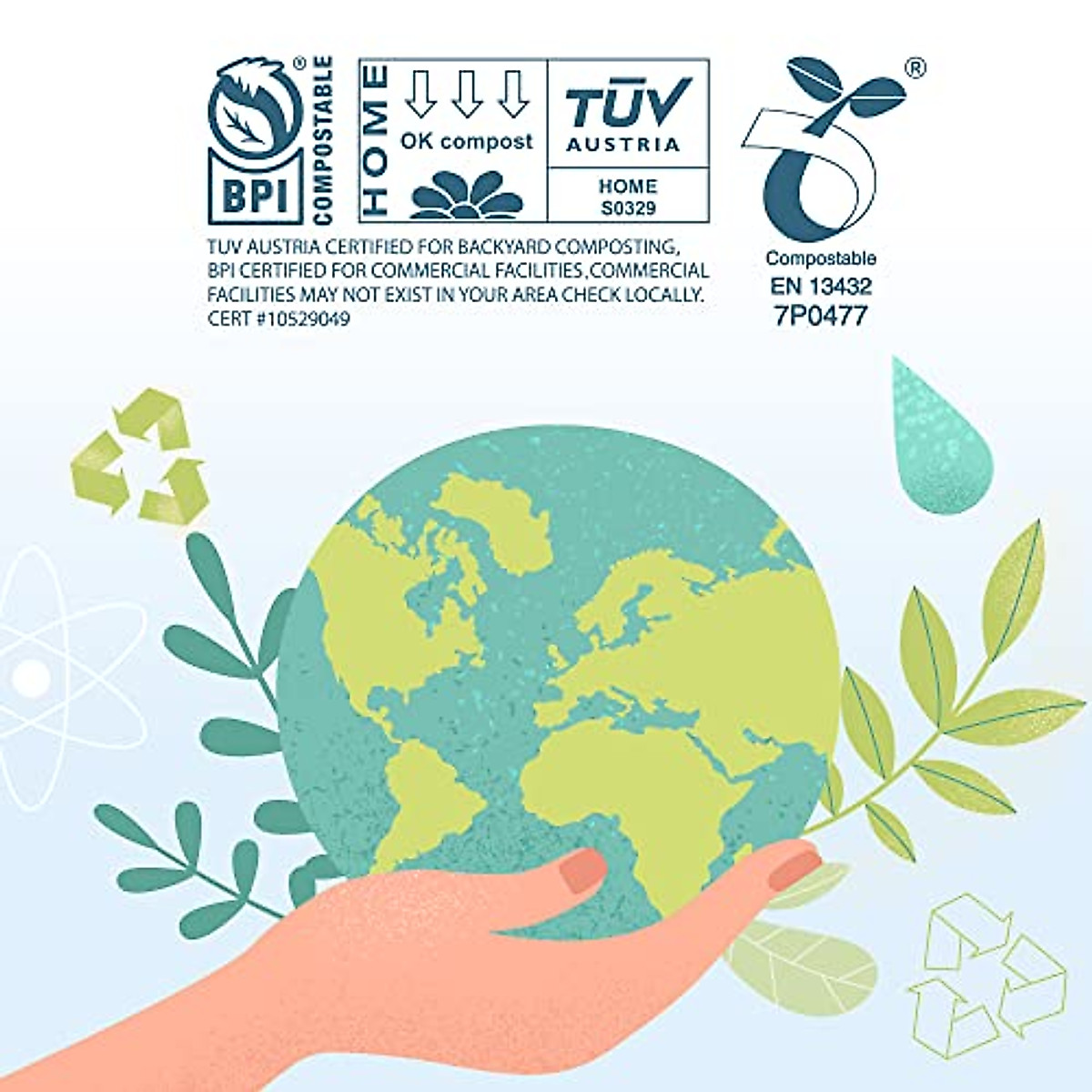 Heart of Tafiti Small Compost Bags 2.6 Gallon, US BPI ASTM D6400 Certified Compostable Trash Bags, Extra Thick Food Scrap Kitchen Waste Bags, 100 Count