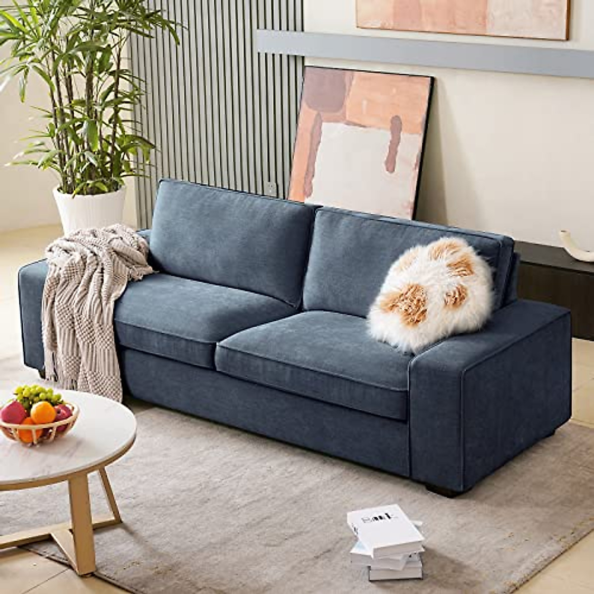 COOSLEEP Modern Sofas Couches for Living Room, Loveseat Sofas & couches with Removable Sofa Cushion and Detachable Sofa Cover, Solid Wood Frame and Serpentine Spring,Easy to Install (Blue)