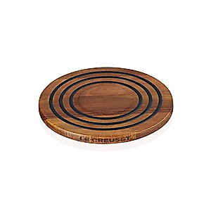 Le Creuset Magnetic Wooden Trivet, Acacia Wood with Black Silicone Rings
