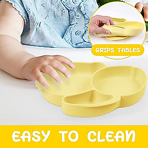 Vicloon Toddler Plates with Suction, Toddler Plates with Spoon & Fork, 100% Food-Grade Silicone Divided Design, Non-Slip, Microwave and Dishwasher Safe