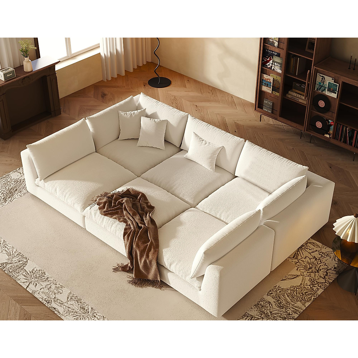 Fajiani Oversized Modular Sectional Sofa,Cloud Couch Sectional Deep Seat Sofa Linen Upholstered Oversized Sectional Couches for Living Room(156 inch 6 Seater-White)