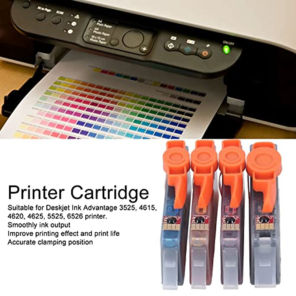 FTVOGUE 4Pcs Printer Cartridge BK C M Y Clear Print 1000 Pages Output Fadeless Print Ink Cartridge for Deskjet Ink Advantage 3525 4615 4620