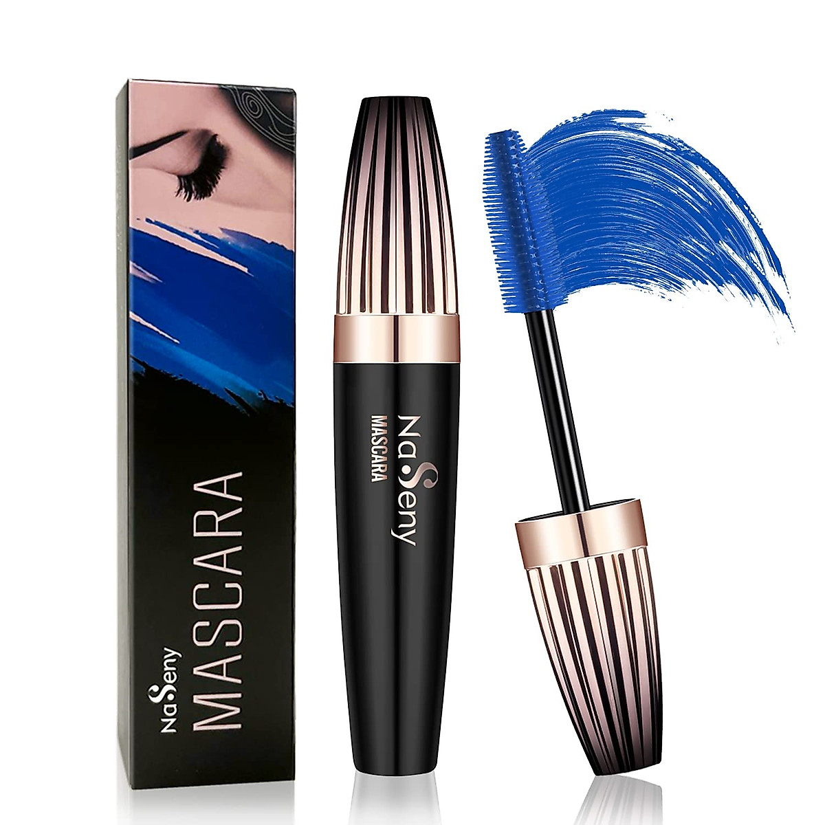 Naseny Waterproof Blue Mascara Volume And Length,5D Silk Fiber Lengthening Thickening,Clear Eyebrow Gel Keep Brows Stay In Place,Brow Freeze Goes a Long Way Creat Full Voluminous Party Eye Makeup
