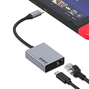 BORIO USB C Type-C to Gigabit Ethernet LAN Network Adapter Hub, Dock Docking Station,Computer Networking Hubs, for Nintendo Switch，MacBook Pro, MacBook Air,iPad Pro,XPS, and More (Silver Gray)