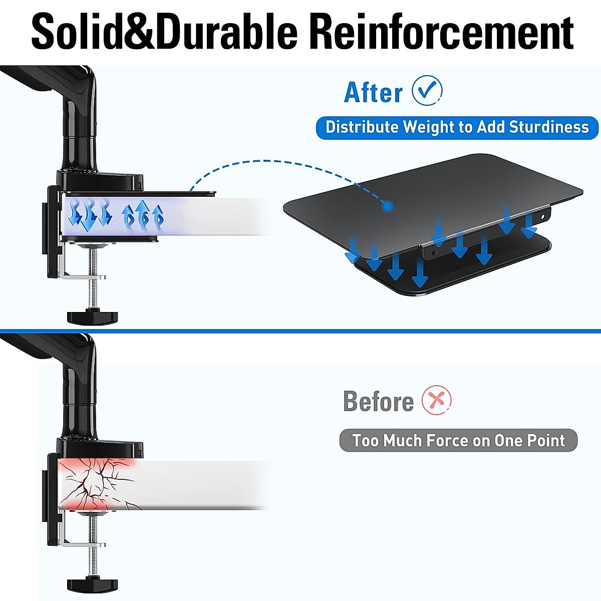 MOUNTUP Heavy Duty Single Monitor Stand Mount, with Desk Reinforcement Plate - Monitor Desk Clamp Mount for Max 35" Ultrawide Computer Screens up to 26 lbs, Computer Monitor Arm