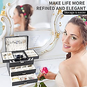 Dajasan Jewelry Boxes for Women Girls, Jewelry Organizer Box, 4 Layers Large Jewelry Storage Organizer for Earring, Ring, Necklace, Bracelets (Black)