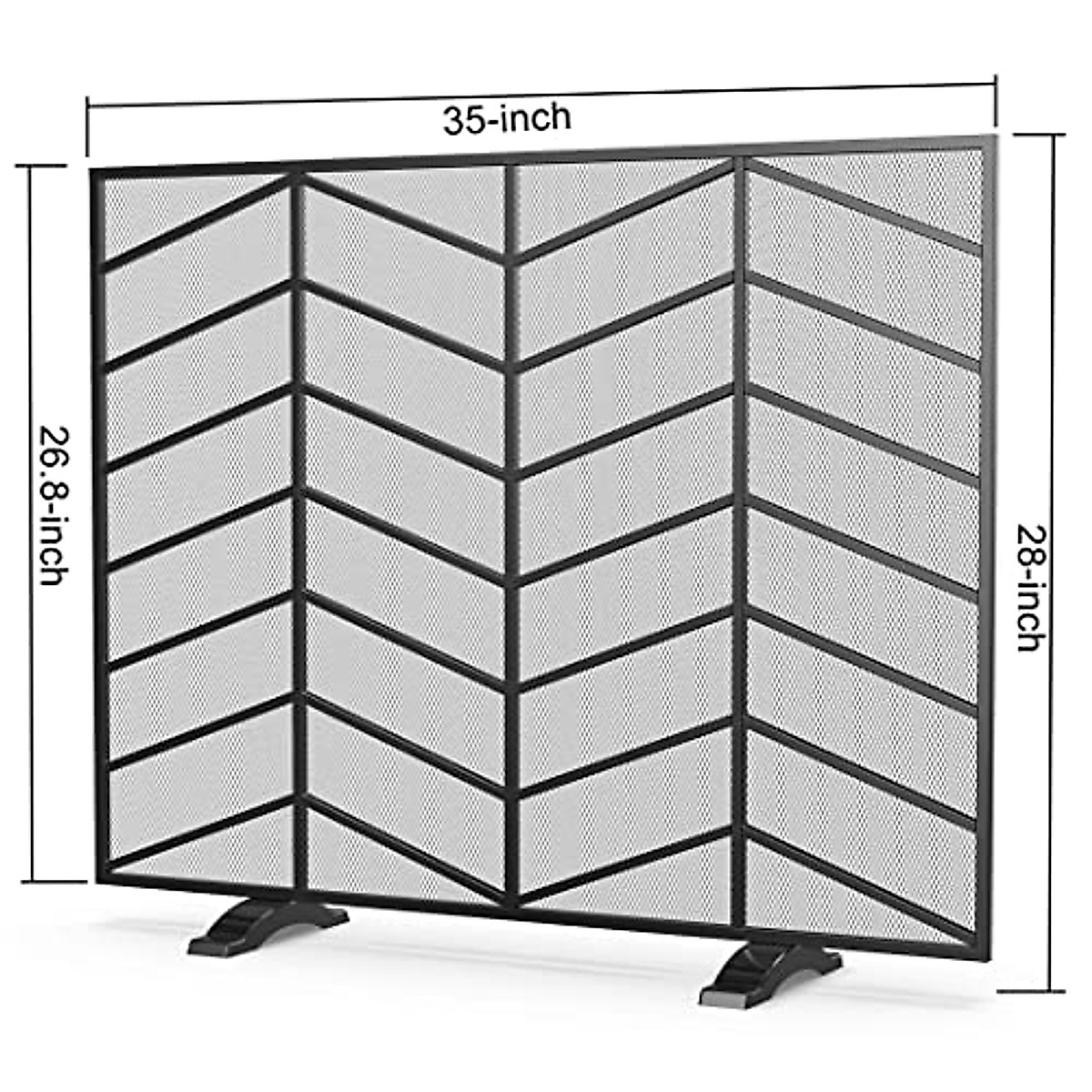 Fire Beauty Single Panel Handcrafted Wrought Iron Mesh Chevron Fireplace Screen, Fire Spark Guard for Living Room, Bedroom Décor