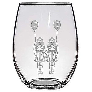 Creepy Scary Hallway Twins Horror Film Movie Parody - Laser Engraved Stemless Wine Glasses