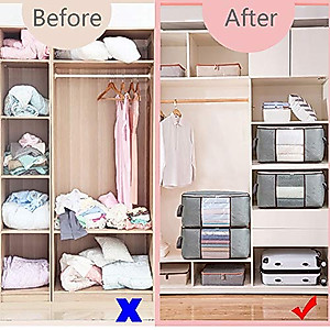 Clothes Storage Bag, Large Capacity Clothes Storage Organizer with Clear Window, 3 Layer Foldable Fabric, Sturdy Handles Storage for Comforters,Bedding,Blankets and Clothing, 3 Pack, 90L, Grey