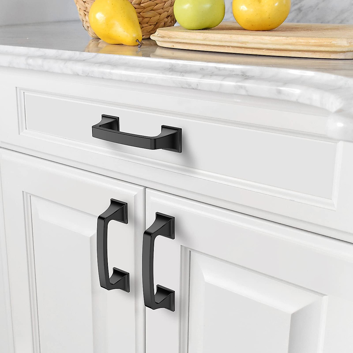 Amerdeco 10 Pack Matte Black 3 Inch(76mm) Hole Centers Kitchen Cabinet Pulls Cabinet Hardware Kitchen Handles for Cabinets Cupboard Handles Drawer Pulls AM0002