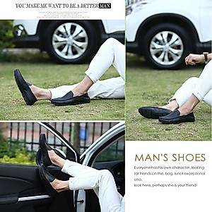 Go Tour Men's Premium Genuine Leather Casual Slip On Loafers Breathable Driving Shoes Fashion Slipper Black 12/49
