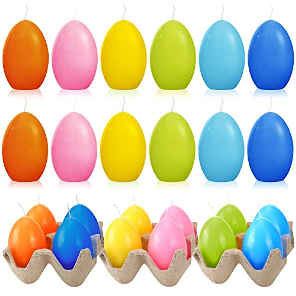 12 Pcs Easter Eggs Candles Soy Wax Colorful Easter Candles Gift Happy Easter Egg Candle Unscented Egg Shape Candle for Home Room Indoor Easter Party Decorations, 6 Colors
