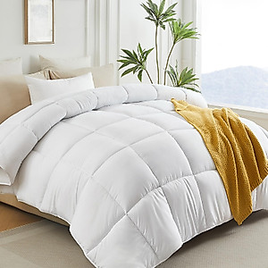L LOVSOUL Down Alternative Comforter (White,King)-Ultra Soft Brushed Microfiber-Comforter Plush Mircofiber Comforter Duvet Insert (106x90Inches)