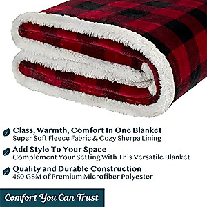 PAVILIA Buffalo Plaid Sherpa Blanket King | Fuzzy Red Black Checkered Flannel Fleece Blanket for Couch Bed | Fluffy Warm Soft Christmas Plush Microfiber Blanket | 90x108