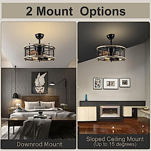 SHIHOT Caged Ceiling Fans with Lights and Remote, Farmhouse Rustic 20 Inch Fandelier Small Ceiling Fan with Light for Bedroom Kitchen Dining Living Room