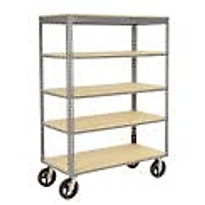 Global Industrial Easy Adjust Boltless 5 Shelf Truck, Wood Shelves, Rubber Casters, 60"L x 24"W x 68"H