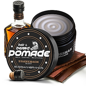 Bossman Hair & Beard Pomade - All Day Hold, Control and Moisturizing Hair, Beard and Moustache Styling Product - Natural Strong Hold Pomade - Made in USA (Stagecoach Scent)
