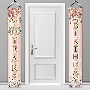 80th Birthday Decorations Door Banner for Women, Pink Rose Gold Cheers to 80 Years Birthday Backdrop Sign Party Supplies, Happy Eighty Birthday Porch Decor for Outdoor Indoor