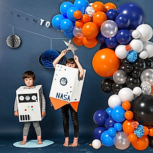 Biapian Blue and Orange Balloon Arch, 113Pcs Navy Blue and Orange Balloon Garland with Dark Light Blue and Orange Black White Latex Balloons for Boys Men Space Birthday Graduation Party Decorations