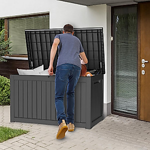 AMNOOL 230 Gallon Deck Box Waterproof Resin Large Outdoor Storage Box with Lid Lockable Side Table or Extra Seating for Patio Furniture, Patio Cushions, Gardening Tools, Pool and Sporting Goods