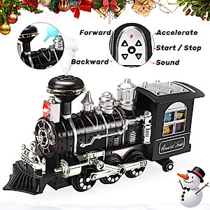 Remote Control Train Set with Smoke, Sound and Light, RC Train Toy Under Christmas Tree, Birthday Gift for Boys and Girls