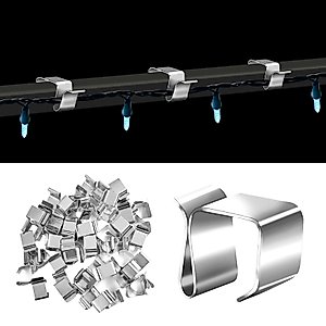 100 Pcs Metal Christmas Light Gutter Hooks， Xmas Light Gutter Hangers， Hanging Clips Outdoor Seasonal Lighting Hooks Holiday Light Clips Gutter Light Hangers Roof Hooks for Outside String Lights