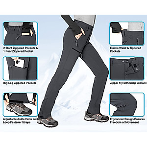 Cycorld Women's-Softshell-Ski-Snow-Pants,Fleece-Lined Winter-Hiking-Cargo-Pants, Work Outdoor Snowboarding Pants(Grey,XX-Large)