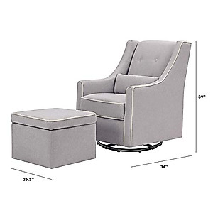 DaVinci Owen Upholstered Swivel Glider with Side Pocket and Storage Ottoman in Grey with Cream Piping, Greenguard Gold & CertiPUR-US Certified