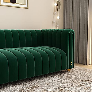 Green Velvet Couch Sofa Loveseat, 81.3 Wide Mid Century Modern Couch Small Spaces Love Seat Tufted Chesterfield Velvet Sofa Futon with Gold Leg, Comfy 3 Seat Extra Deep Sofas Couches for Living Room