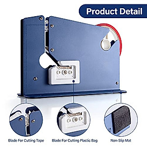 kimilus Steel Tape Bag Sealer with 2 Bag Sealing Tape, Plastic Bag Sealer Poly Bag Sealer for Meat Cake Bread Icing, Heavy Duty Metal Produce Bag Sealing Taper Dispenser