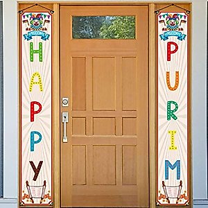 Rainlemon Happy Purim Porch Banner Jewish Holiday Carnival Party Circus Clown Front Door Sign Decoration Supply