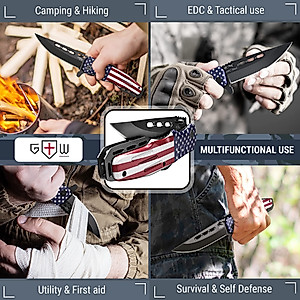 Grand Way Bundle of 2 Items Hunting Folding Knife with Rosewood Handle - Tactical EDC Pocket Knife - Pocket Knife - Tactical Knife - Good for Camping Hunting Survival Indoor & Outdoor Activities