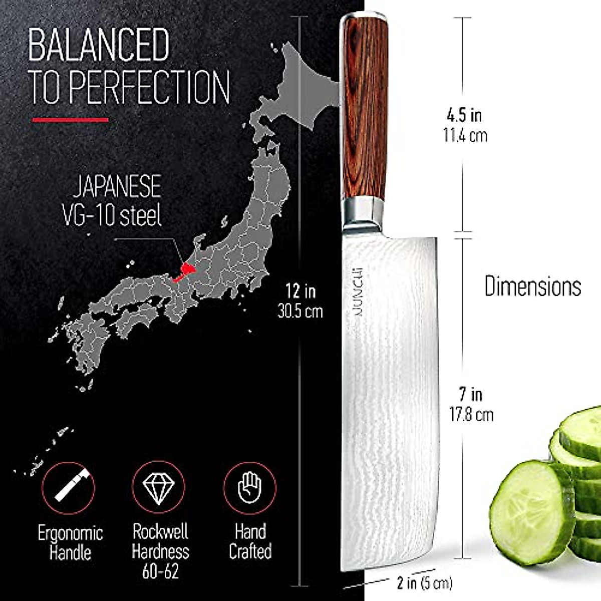 Nakiri Knife, 7 inches, Japanese VG-10 Stainless Steel - Balanced Damascus Blade Vegetable Cleaver with Pakkawood Handle - Handcrafted Kitchen Knife - Premium Chef Knives and Gifts for Cooks