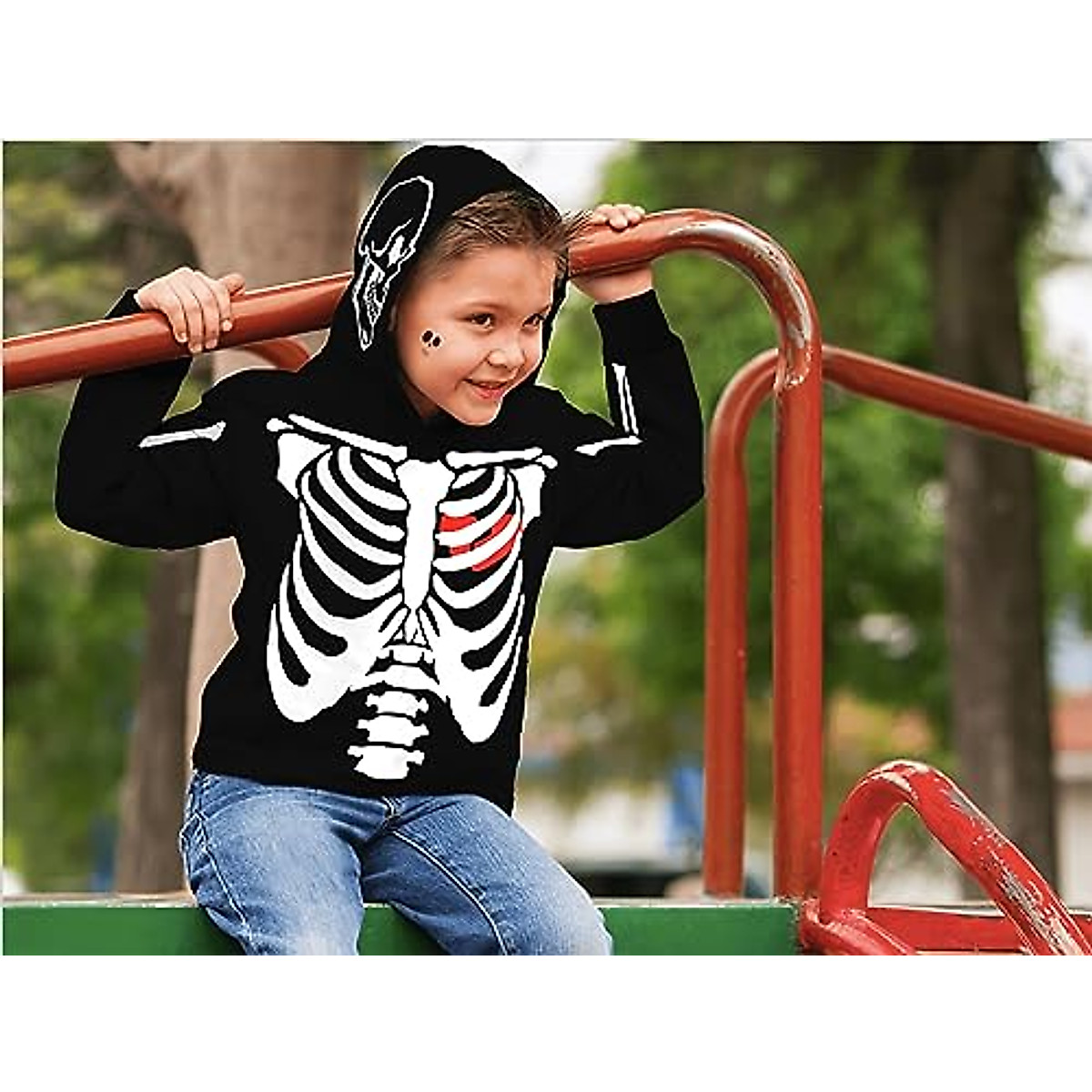 Little Hand Kids Skeleton Hoodie Glow in Dark Halloween Sweatshirt for Boy Pull Over 10-11 Years