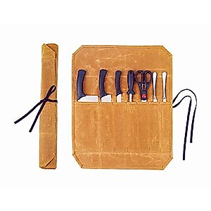 Denifiter Knife Cases Organizer-Durable Waxed Canvas Construction-7 Pockets-16 oz (Khaki)