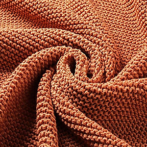 TREELY Knitted Throw Blanket Rust Orange Knit Throw Blanket for Couch Sofa Beach Chair, 50" x 60"