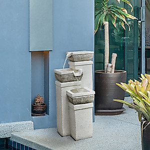 29.5-in. 3-Tier Tri-Column Indoor or Outdoor Garden Fountain with LED Lights for Patio, Deck, Porch