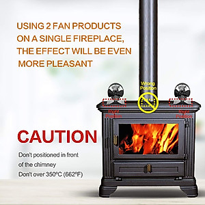 CRSURE Wood Stove Fan for Buddy Heater, 4-Blade Fireplace Fan Heat Powered Fans for Mr Heater, Gas/Pellet/Wood/Propane Log Burner Stove, Thermal Fans for Wood Burner/Burning Stove Top, Non Electric