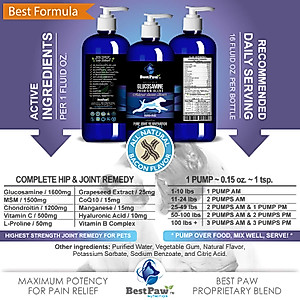 Best Paw Nutrition - Bacon Flavor Liquid Glucosamine for Dogs & Cats - Chondroitin, MSM, Hyaluronic Acid - Dog Arthritis Home Remedy - Joint Supplement for Hip & Joint Pain Relief Pets Love - 16oz