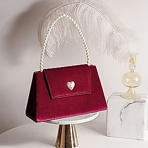 Mulian LilY Women Velvet Clutch Purse Pearl Top Handle Handbag Classic Wedding Party Prom Evening Bag Burg M528